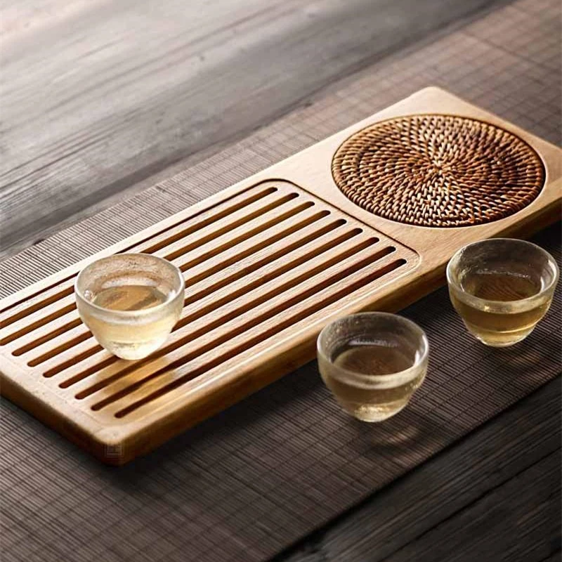 Bamboo Tea Tray Rattan Mat Rectangle Serving Table Plate Storage Dish ...