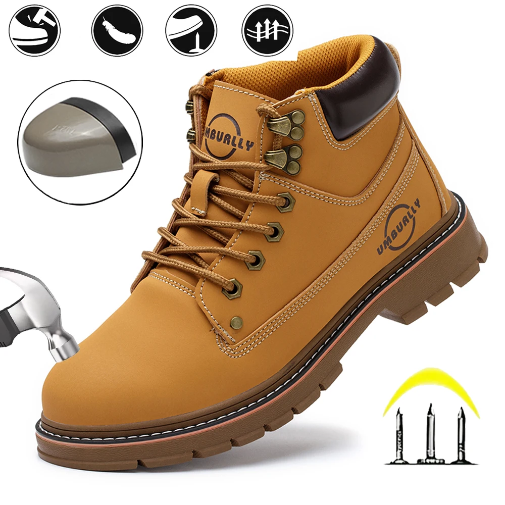Steel Toe Work Boots Men's Anti-Smash Anti-Puncture Safety Shoes Slip ...
