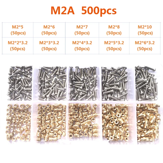 Insert M1.4 M1.6 M2 M2.5 M3 M4 M5 M6 Brass Heat Threaded Insert Nut and Stainless Steel Screw ...