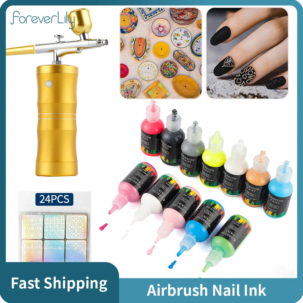 10ml29ml Diy 에어 브러쉬 네일 아트 잉크 아크릴 페인트 잉크 세트 스프레이 아트용 에어 브러쉬 안료 네일 스텐실