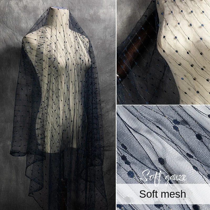 Black-Mesh-Fabric-Dense-Transparent-Clothing-Soft-Polyester-Material ...