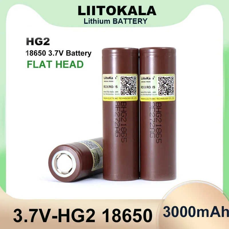 Liitokala 오리지널 HG2 18650, 3000mAh 배터리, 18650HG2, 3.6V 방전, 20A, hg2 전원 ...