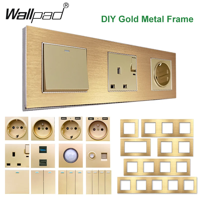 DIY-Gold-Metal-Frame-Wall-Socket-Wallpad-UK-French-EU-Socket-Type-C-USB ...