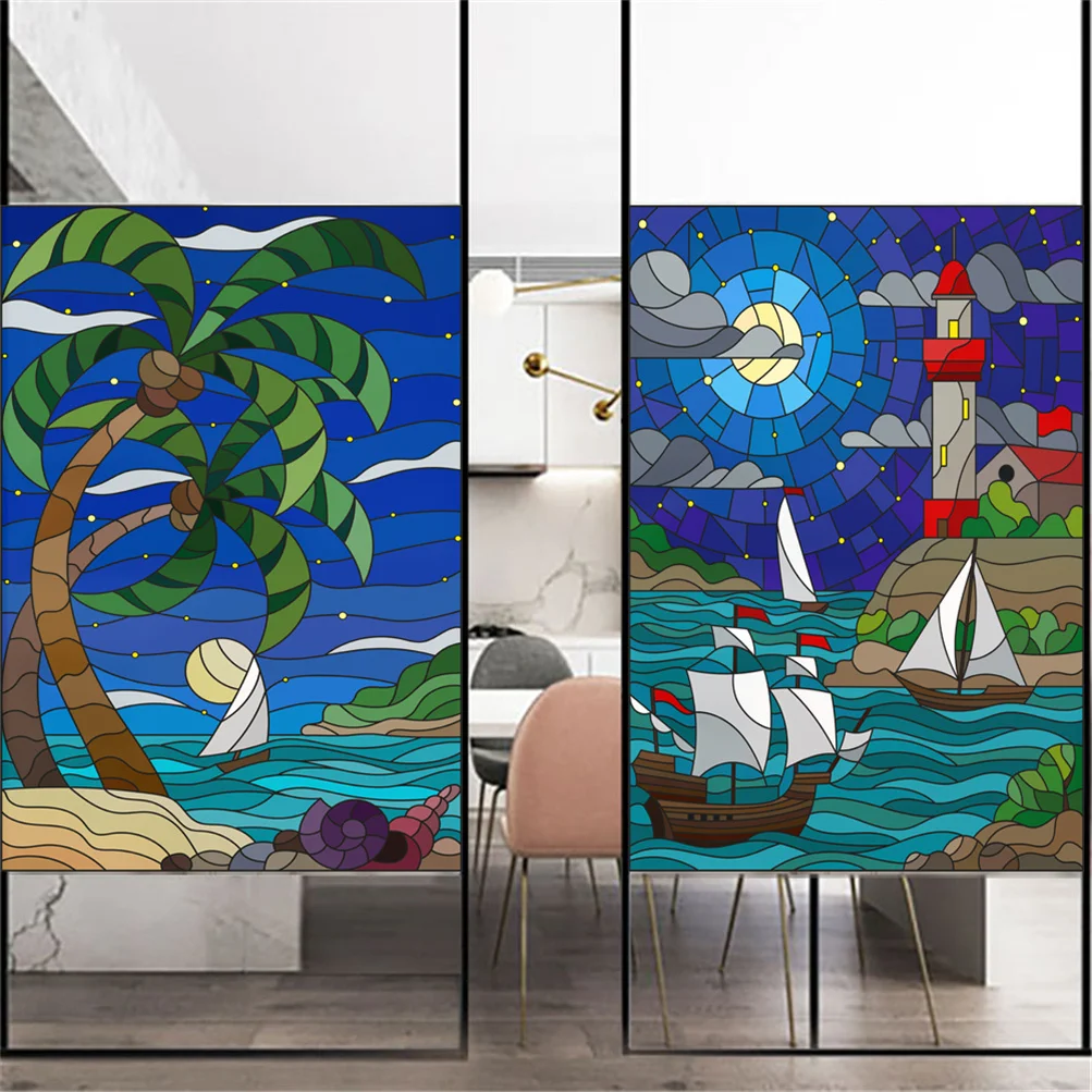 Windows-Film-Privacy-Decorative-Colorful-Painting-Sea-Stained-Glass ...