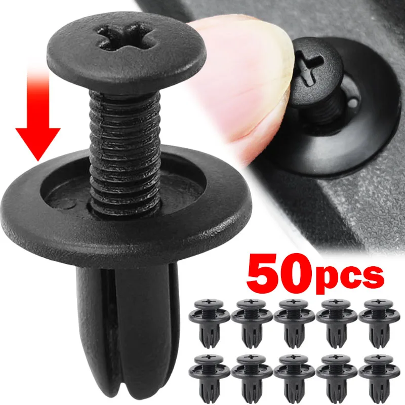 50pcs-Car-8mm-Hole-Plastic-Rivets-Fastener-Push-Clip-Black-Auto-Vehicle ...