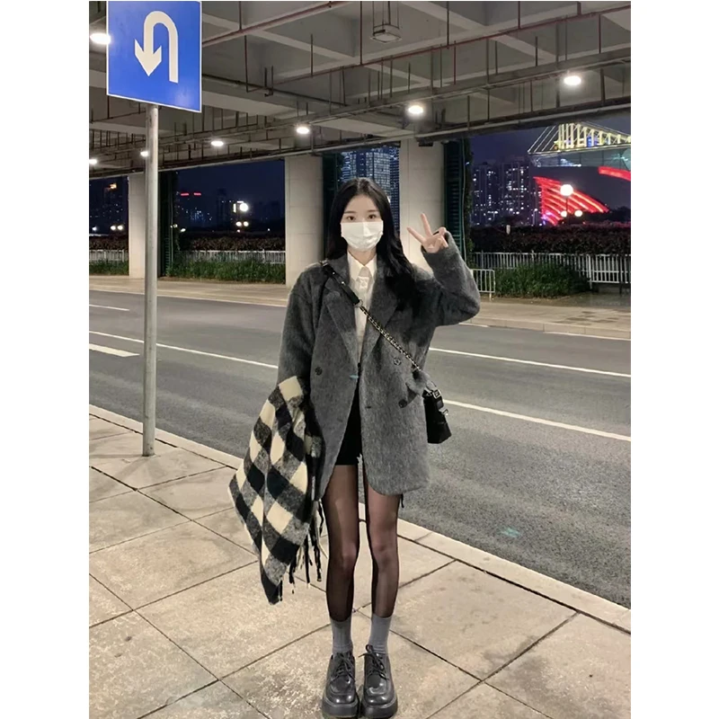 2022 primavera outono nova jaqueta de lã feminina de comprimento médio ...