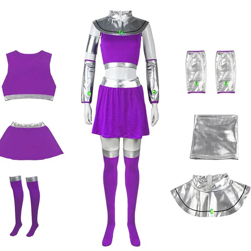 Starfire-Cosplay-Costume-Princess-Koriand-r-Skirt-Dress-Up-with-Gloves ...