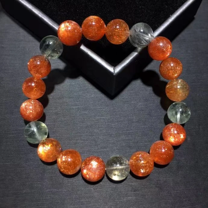 Natural Arusha Orange Sunstone Strawberry Quartz Bracelet 9.5mm Orange ...