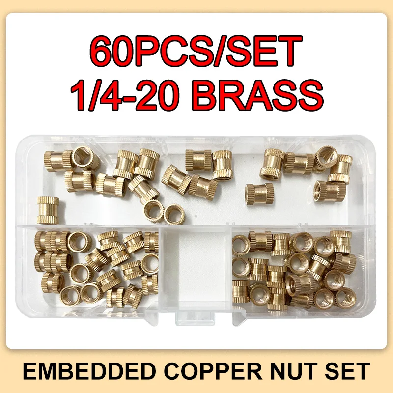60PCS-set-1-4-20-Brass-Threaded-Heat-Insert-Nut-Inch-Size-Knurled-Hot ...