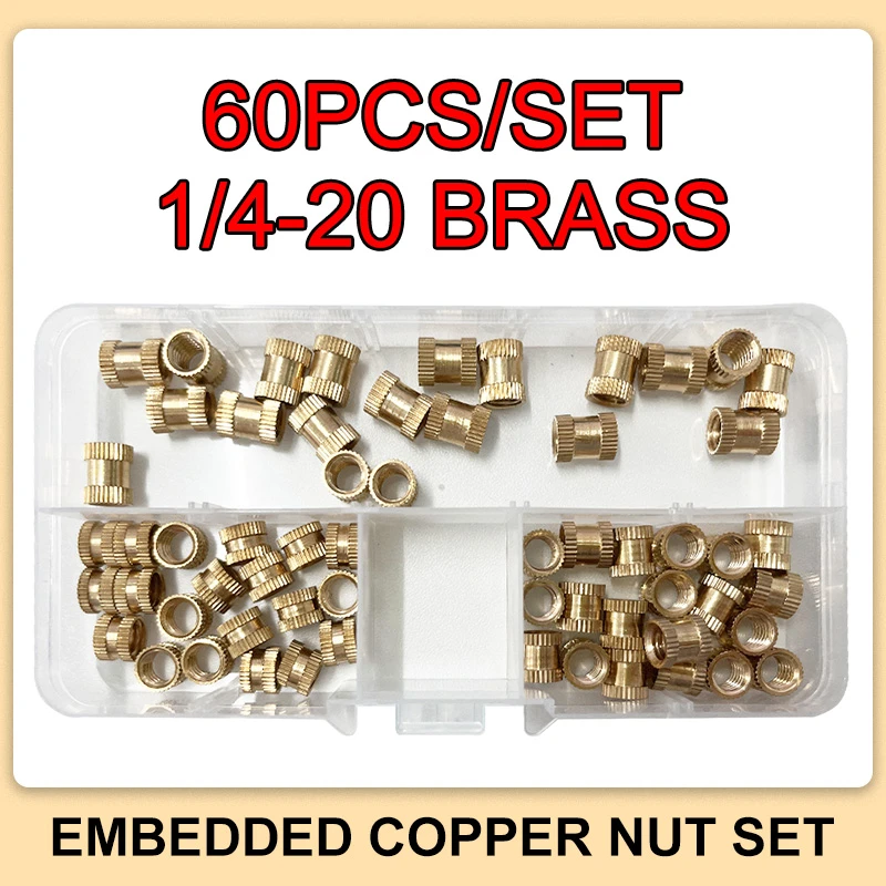 60PCS/set 1/4 20 Brass Threaded Heat Insert Nut Inch Size Knurled Hot ...