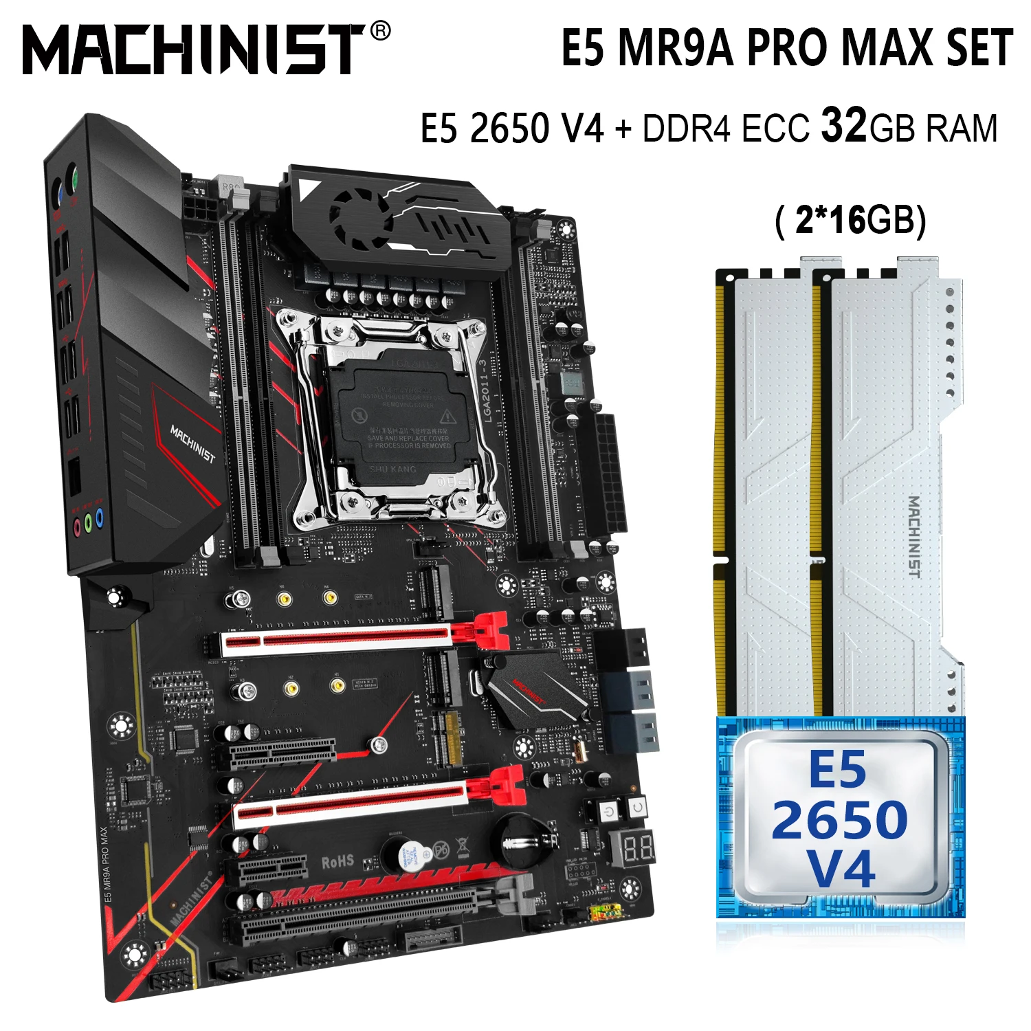 Machinista e5 mr9a pro max placa mãe kit xeon e5 2650 v4 cpu 32gb = 2 ...