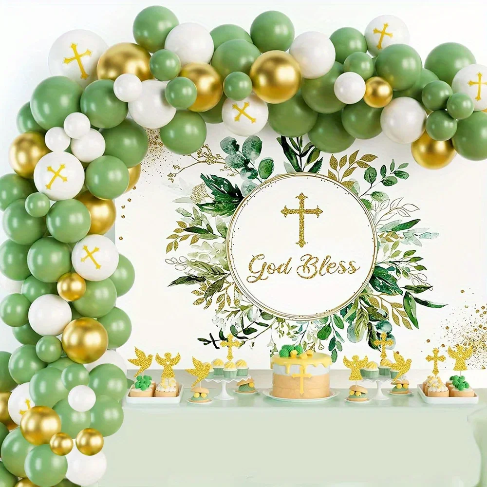 God Bless Eucharist Balloon Garland Arch Kit Green White Balloon Set ...