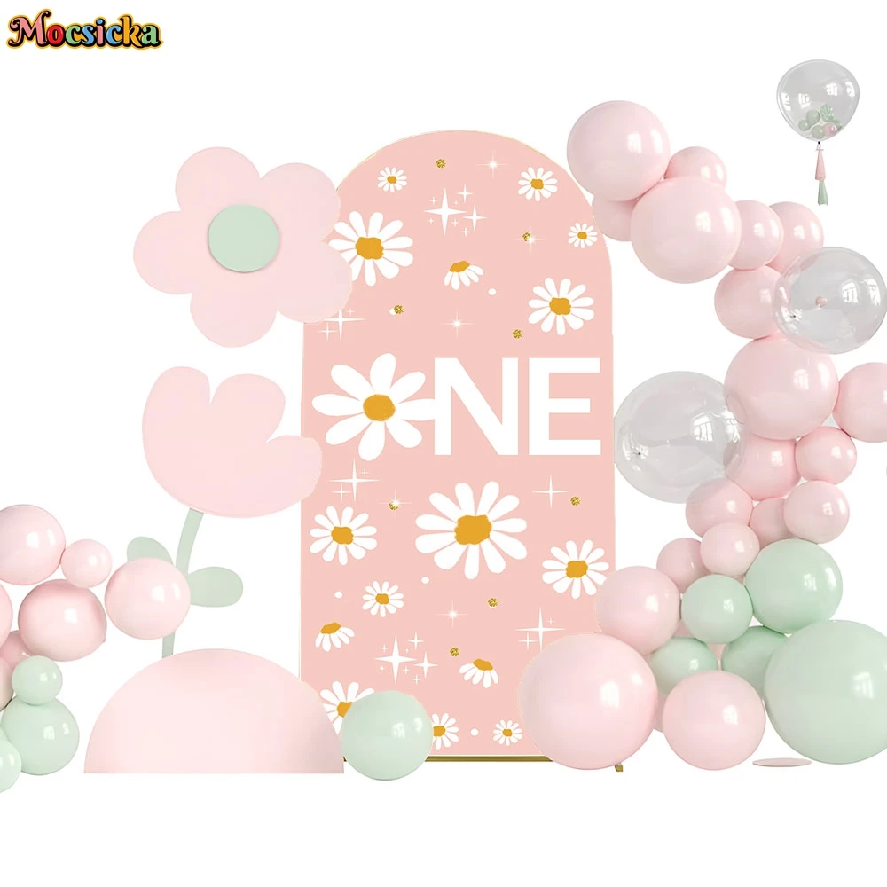 Mocsicka-Arch-Backdrops-2-Sided-Round-Top-Daisy-Girl-1st-Birthday-Party ...