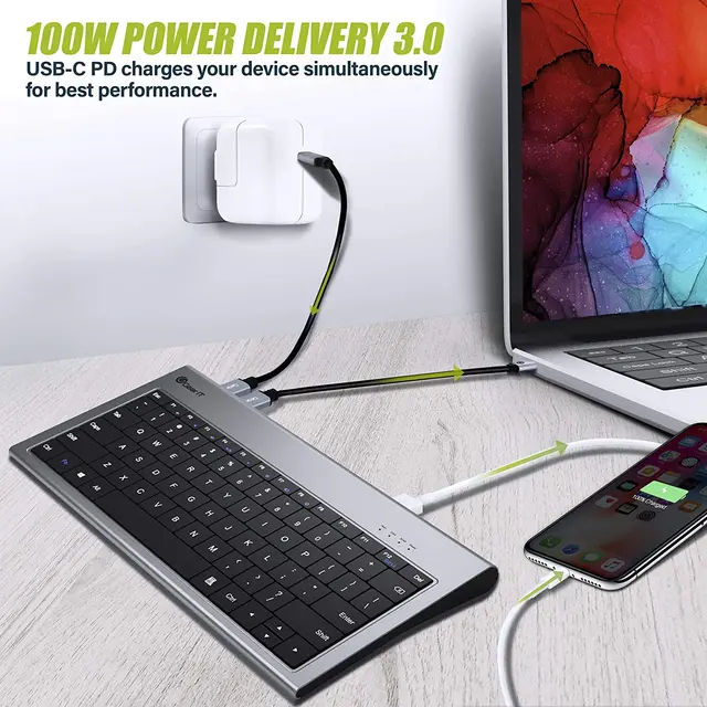 11-in-1 Keyboard Type C Hub Docking Station with USB-C 100W PD USB 3.0 ...