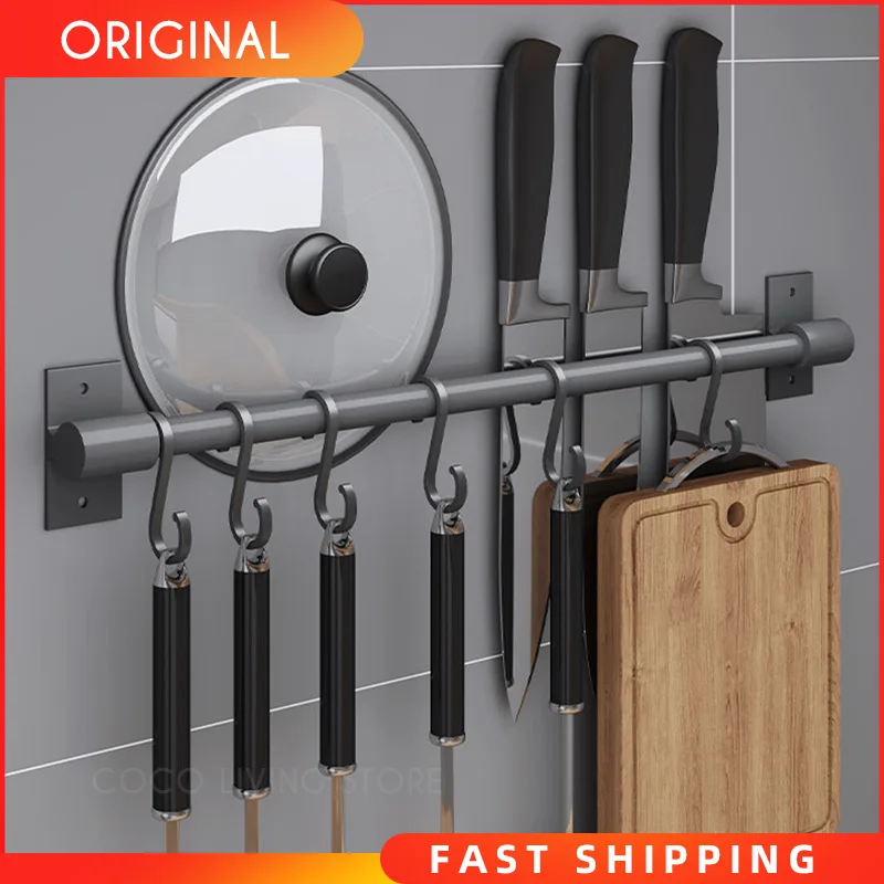 Non-perforated-Kitchen-Hanging-Rod-Space-Aluminum-Hanging-Hook-Rack ...