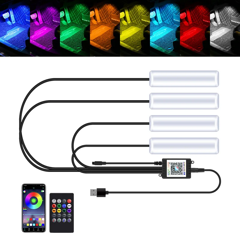 LED-Car-Interior-Ambient-Foot-Strip-Light-Kit-Accessories-Backlight ...