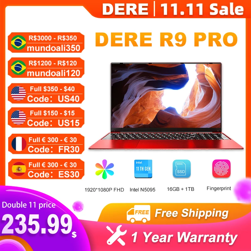 Dere R9 Pro Laptop 15.6 Inch 16gb Ram 1tb Ssd Intel Celeron N5095 Dual ...