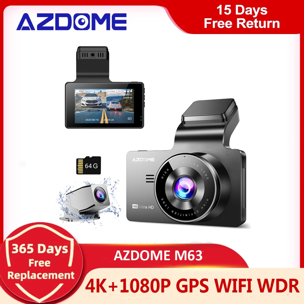 Azdome M63ダッシュカムgps 8MPカメラuhd 4 18k 2160 1080pビデオ記録wifi wdr車dvrスーパーナイト ...