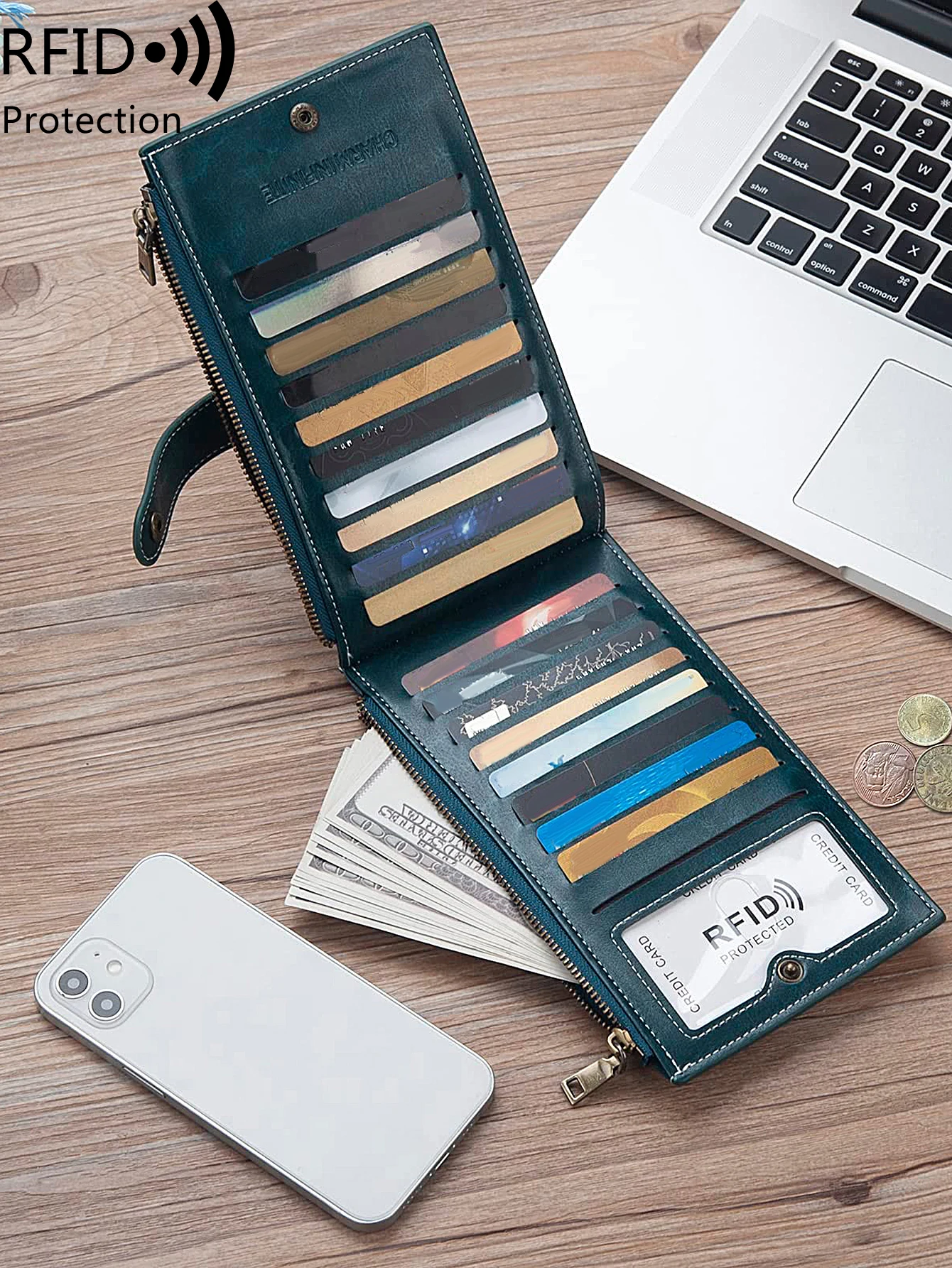 New RFID Shielded Fashion Women's Zipper Long Wallet PU Leather Multi ...