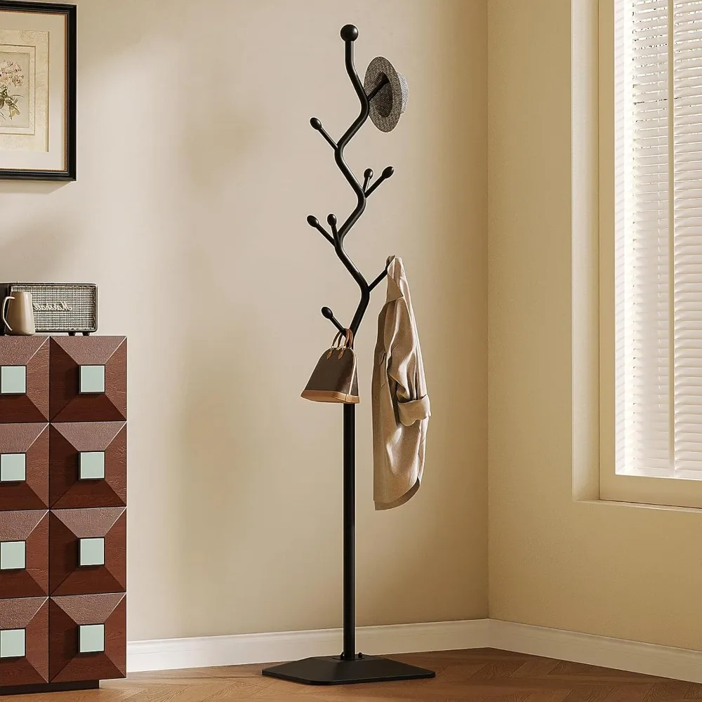 Freestanding Metal Coat Tree with 8 Hooks, Creative Design Tree Branch ...