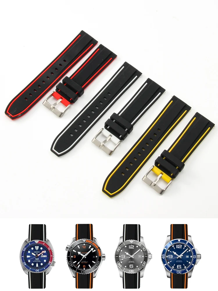 Two-Color Silicon Watch Strap20 22 24mm Men's Black for Tissot Mido ...