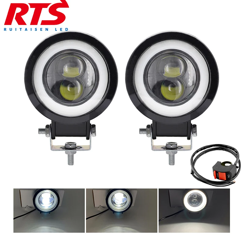 Motorcycle Headlights 3 Inch 30W Round Angel Eyes LED Lens Spotlights ...