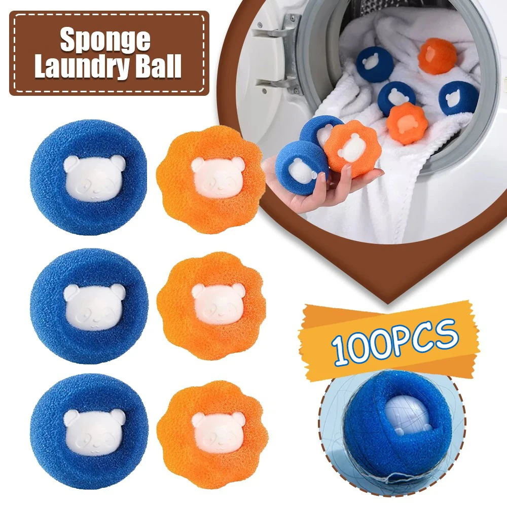 100PCS-Sponge-Laundry-Ball-Kit-for-Washing-Machine-Reusable-Pet-Hair ...