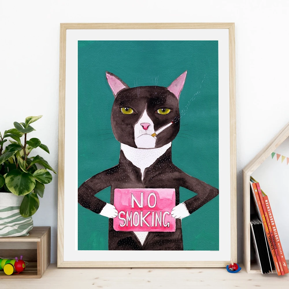Tuxedo-Cat-Funny-Art-Animal-No-Smoking-Humour-Poster-Print-Living-Room ...