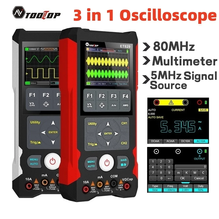 TOOLTOP ET829 2 Channel 80MHz Digital Storage Oscilloscope Multimeter ...