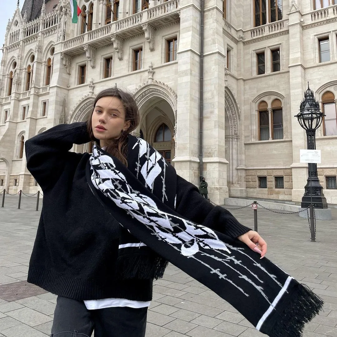 Fashion-Y2K-Double-sided-scarf-Versatile-Japanese-Anime-striped-knitted ...