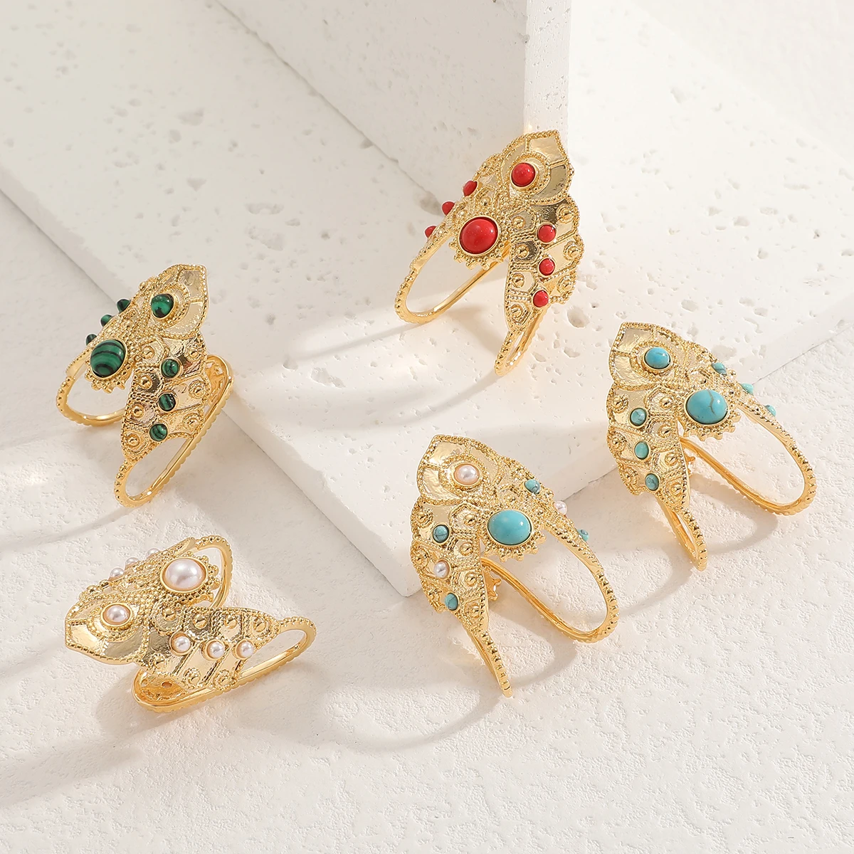 2023 New Women Fashion Copper Ring Dubai Arabian style Big Ring Pearl ...