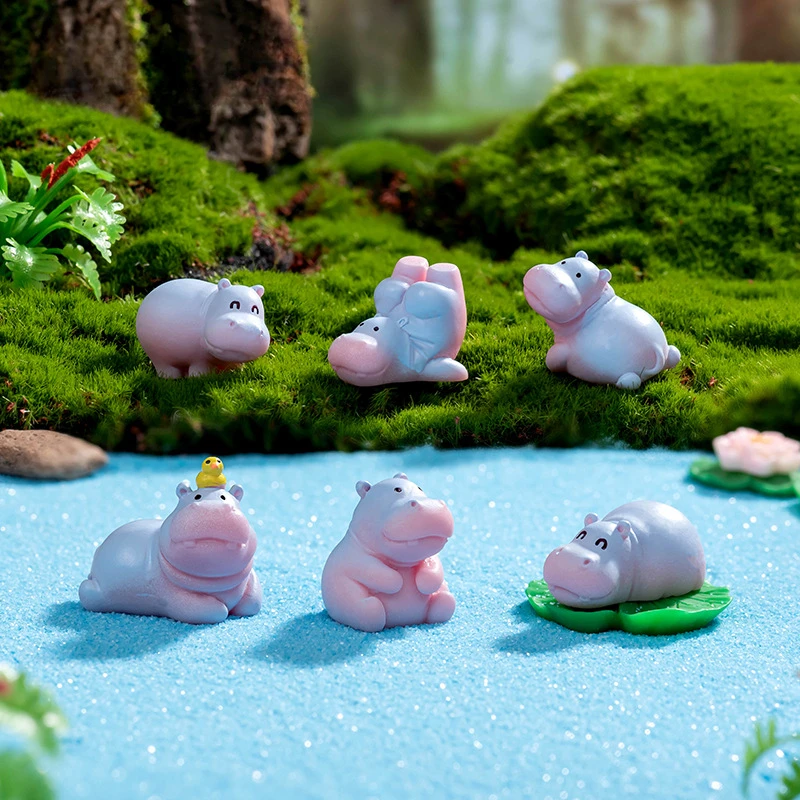 6pcs Resin Hippo Statue Small Tiny Hippopotamus Figurines Cartoon Mini ...