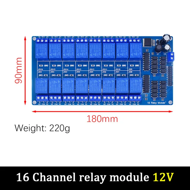 5V 12V 16 Channel Relay Module With Optocoupler Relay Output 1 2 4 6 8 ...