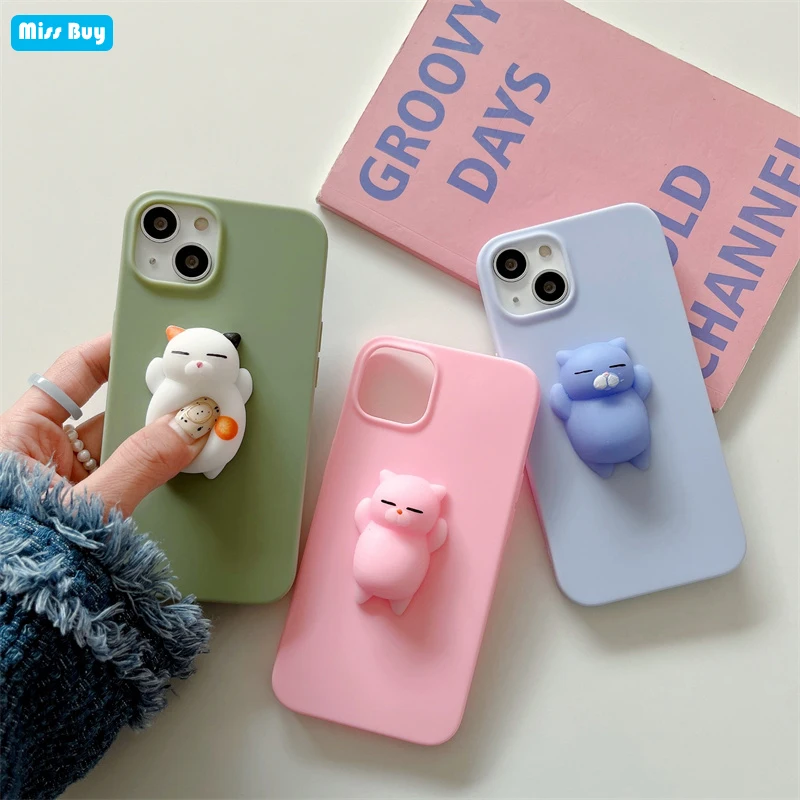 3d Squishy Toys Cute Cat Relieve Stress Silicone Phone Case For Iphone ...