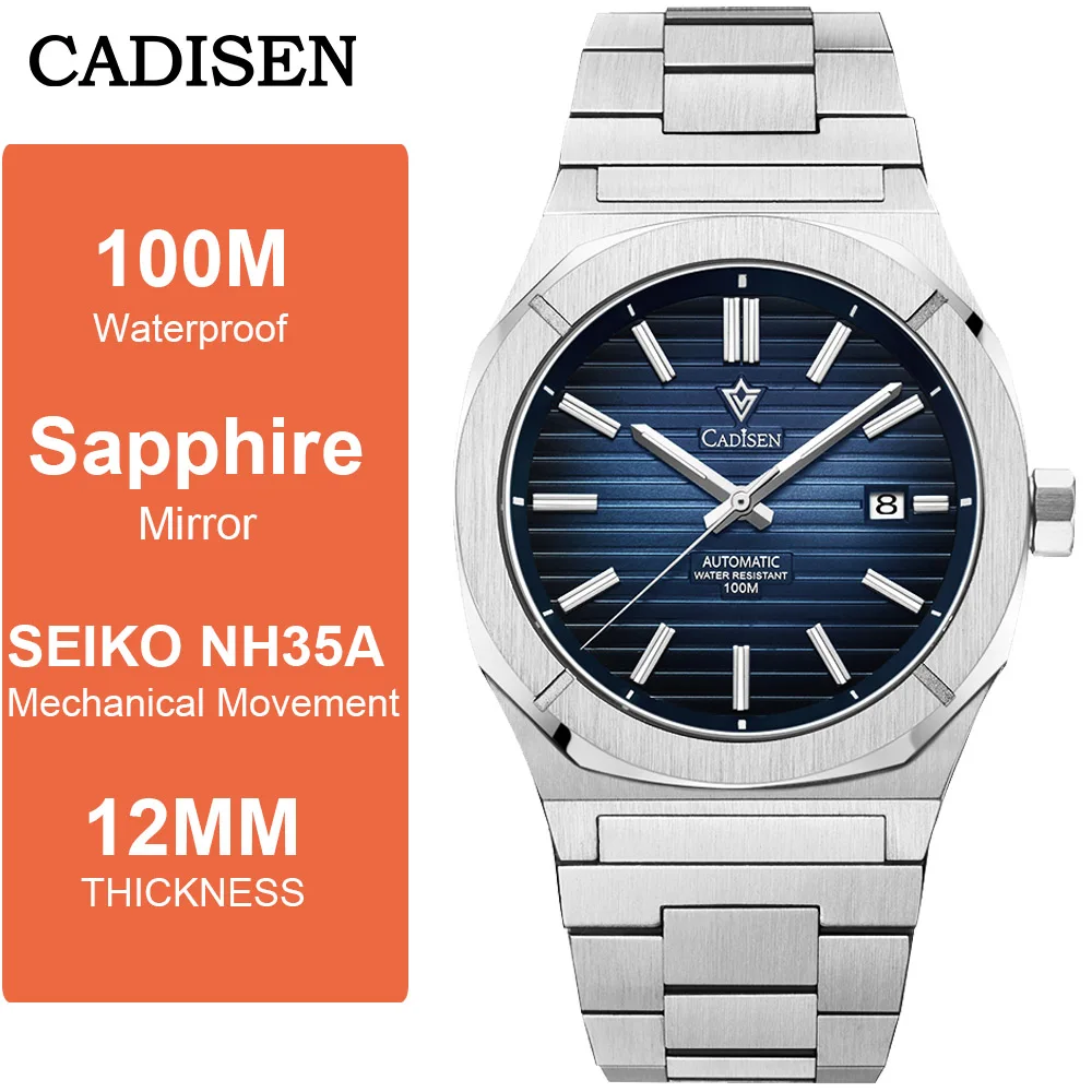 CADISEN Sapphire Crystal Men‘s Mechanical Watch SEIKO NH35A Movement Luxury Automatic Wristwatch ...