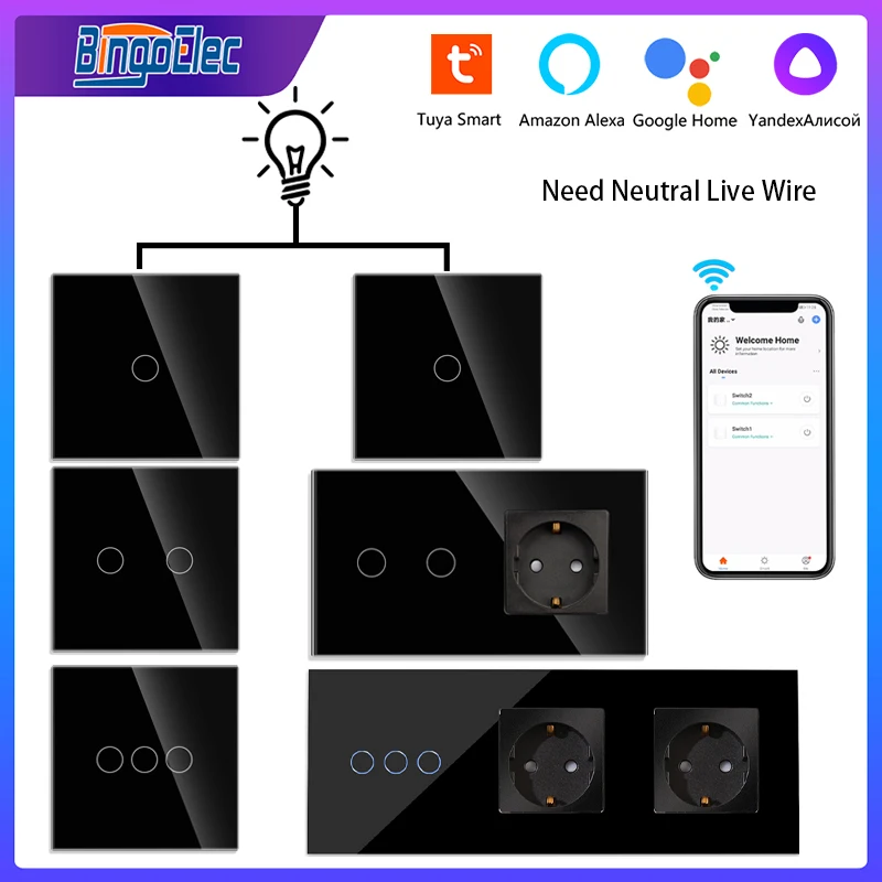 Alexa Black Wall Light Switches | Smart Light Switch Socket Wifi - 1/2 ...