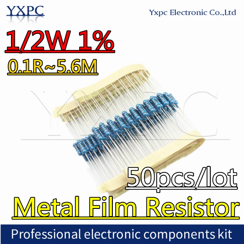 50pcs 1/2w Metal Film Resistor 1% 0.1r~5.6m 1r 2r 10r 100r 220r 330r 1k ...