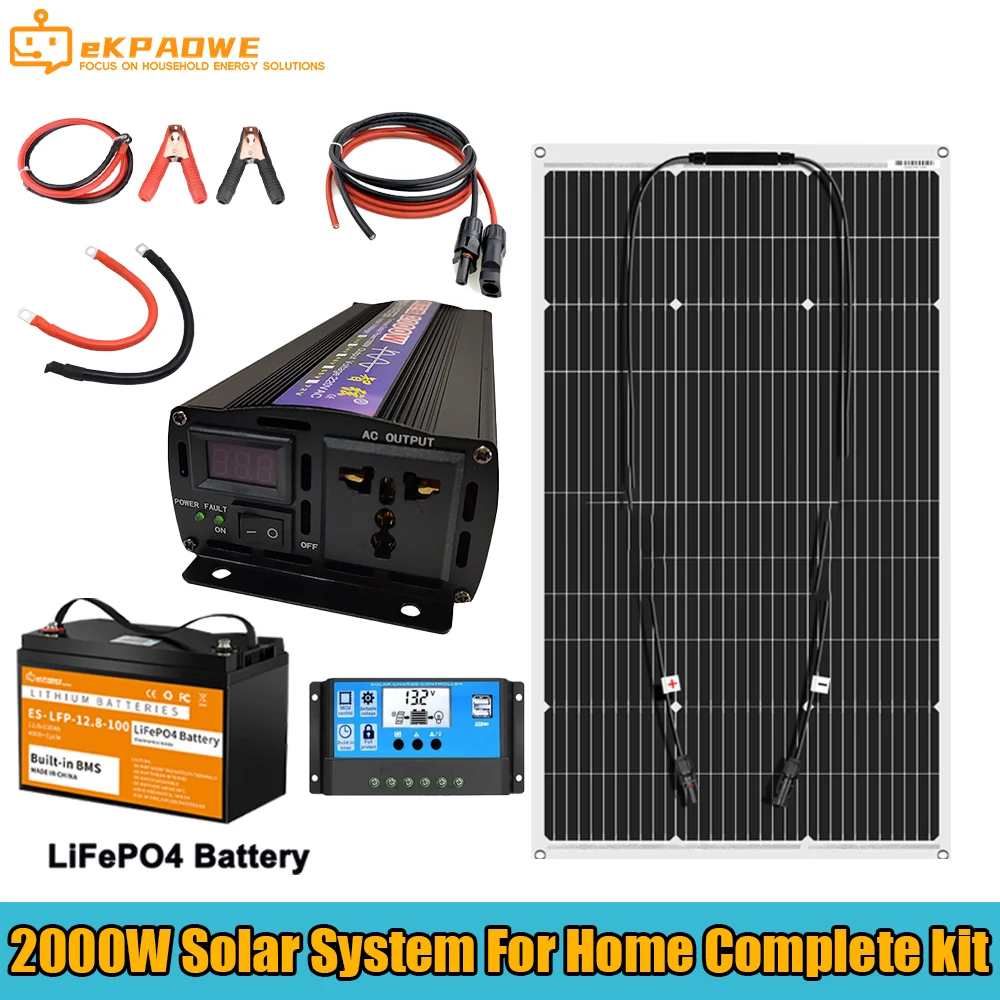 2000W-Solar-Panel-Power-Generator-System-For-Home-Kit-220V-Inverter-30A ...