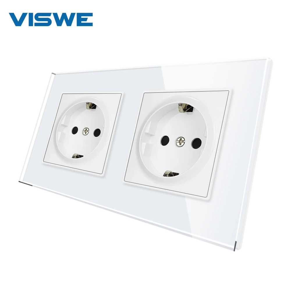 VISWE-EU-Standard-Wall-Power-Socket-86mm-White-Tempered-Glass-Panel-16A ...