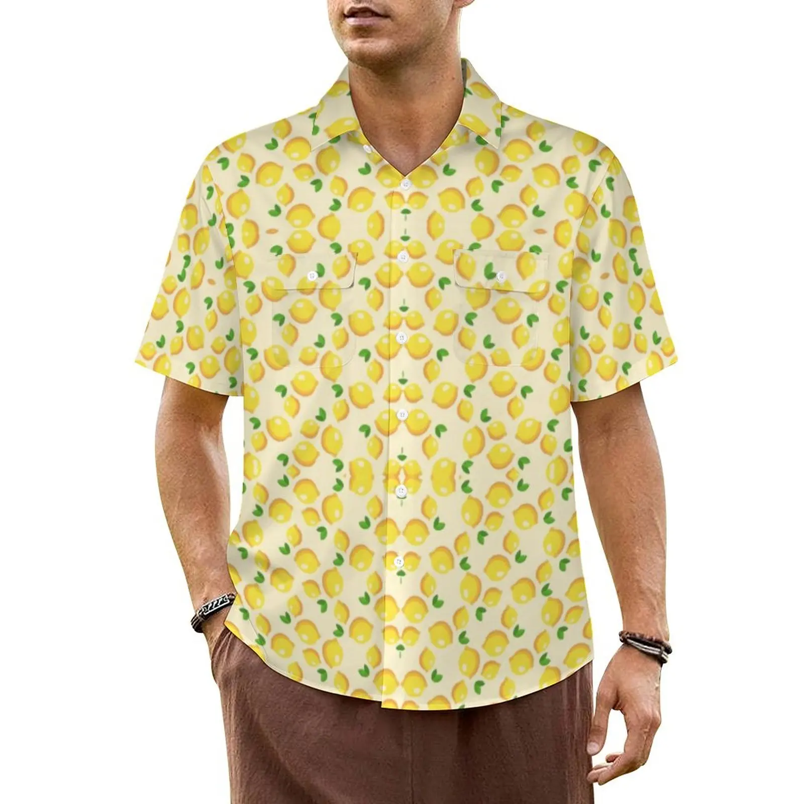 Fresh-Yellow-Lemon-Beach-Shirt-Citrus-Fruit-Print-Hawaiian-Casual ...