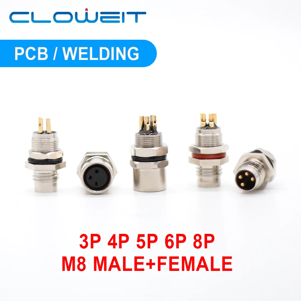 M8 Panel Front/Back Mount Sensor Connector Flange Socket Screw Threaded ...