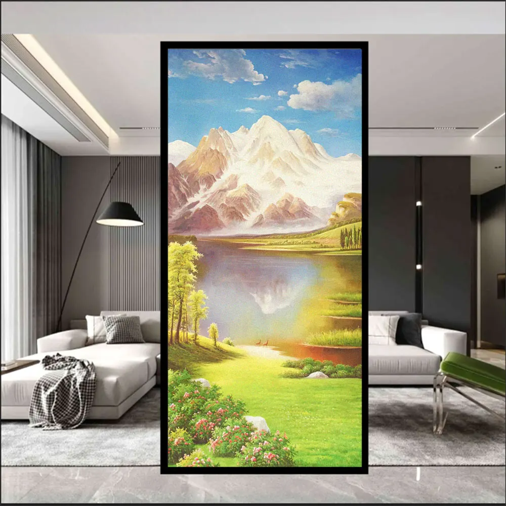 Oil-Painting-Lake-Scenery-Privacy-Window-Film-Sun-Blocking-Heat-Control ...