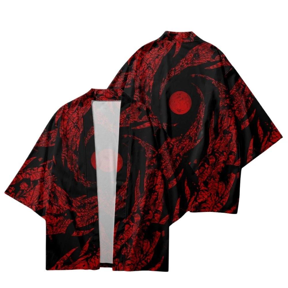 Black And Red Silk Tsumugi Haori With Bold Geometric Pattern Hong Kong ...