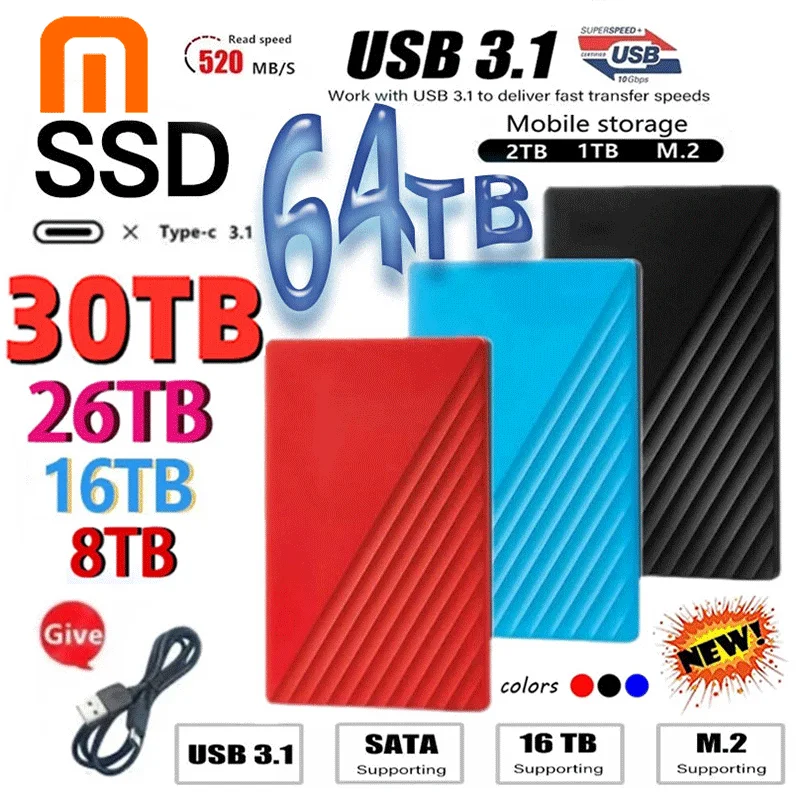 Disco duro externo portátil de 1TB, 2TB, SSD, 4TB, 16TB, USB 3,1, alta velocidad, 8TB, para ...