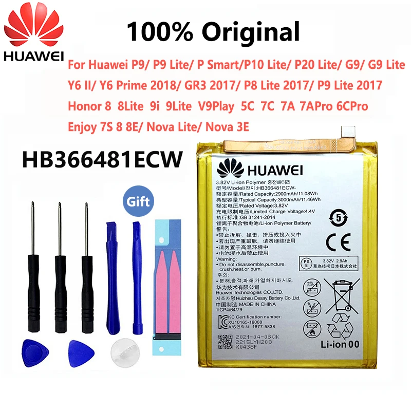 Huawei Batería de repuesto original para móvil, P9, P10 Lite, Honor 8 ...