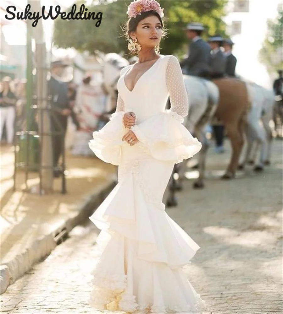 Ivory-Mermaid-Prom-Dresses-Flamenca-Formal-Dance-Dresses-Fairy-Long ...