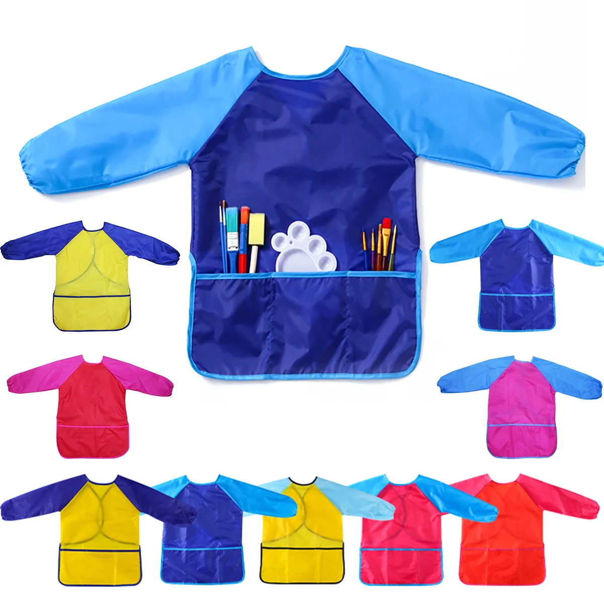 5-8Y-Kids-Children-Smock-Long-Sleeve-Waterproof-Art-Portable-Apron ...