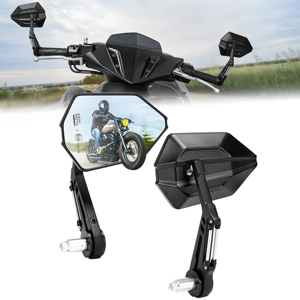 Motorcycle Bar End Mirrors 360° Ball-Type Adjustment Universal for 7/8 ...