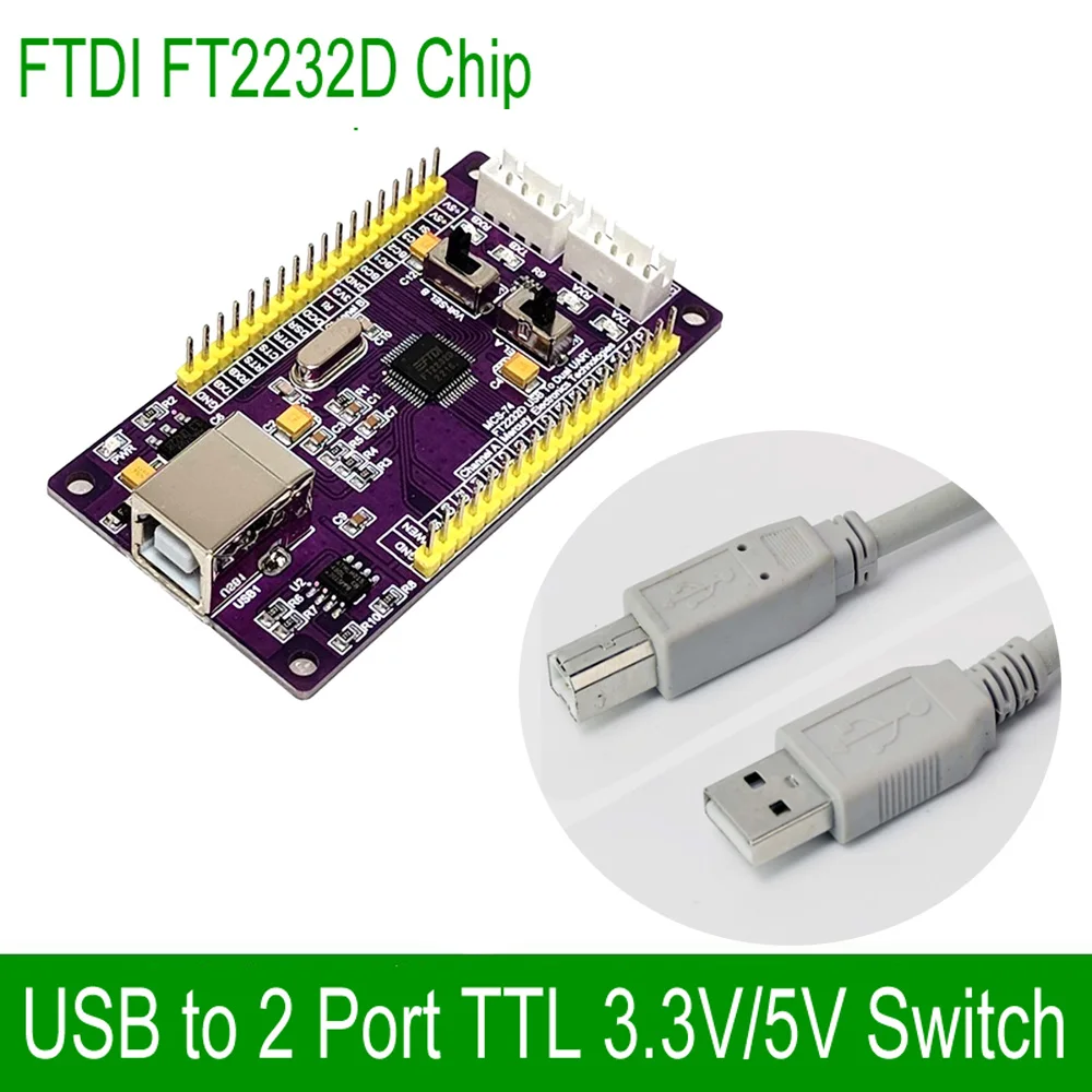 FTDI FT2232D USB to 2 Port TTL 3.3V / 5V Switch 2 Channel UART Converer ...