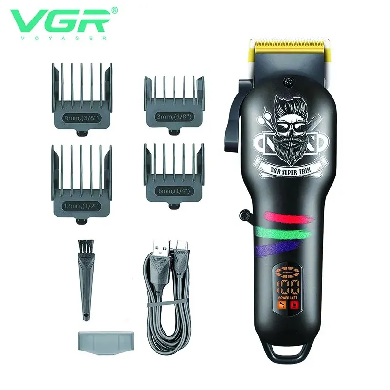 호환 Vgr 남성용 헤어 클리퍼 충전식 무선 Led 디스플레이 전기 면도기 수염 트리머 커팅 티몬